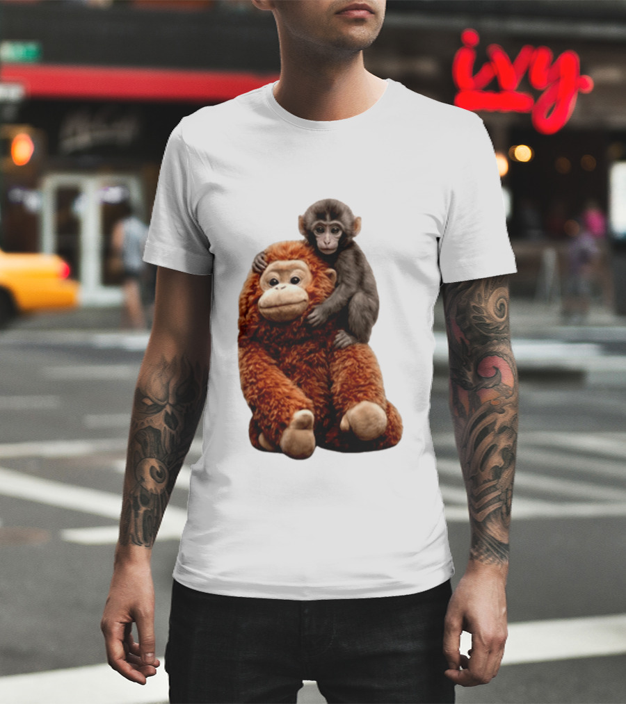 Monkey Punch Plush Toy And Baby Monkey Cuddling Image T-Shirt