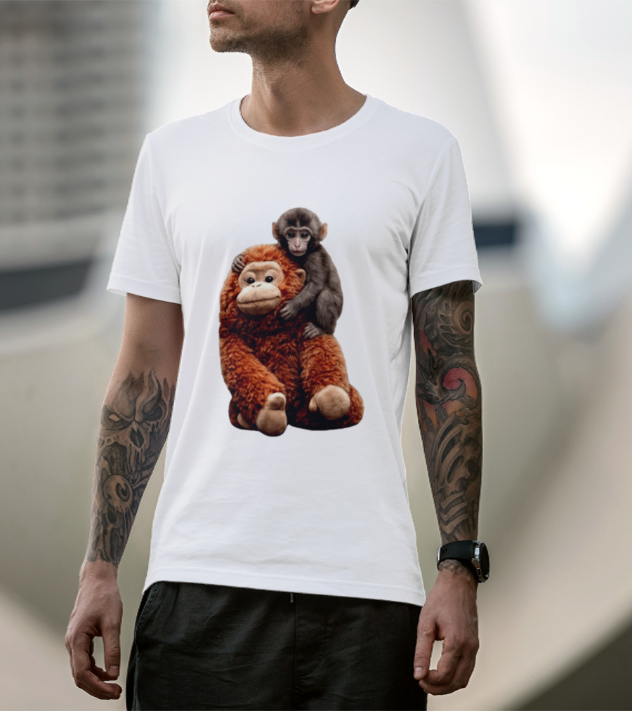 Monkey Punch Plush Toy And Baby Monkey Cuddling Image T-Shirt