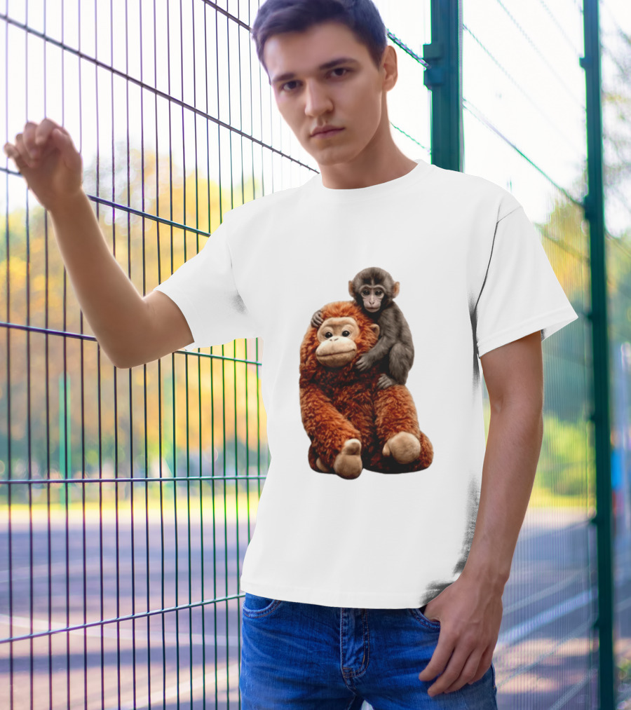 Monkey Punch Plush Toy And Baby Monkey Cuddling Image T-Shirt