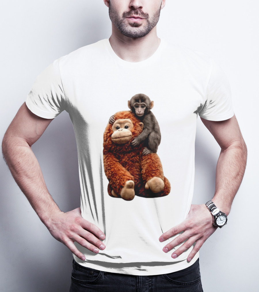 Monkey Punch Plush Toy And Baby Monkey Cuddling Image T-Shirt