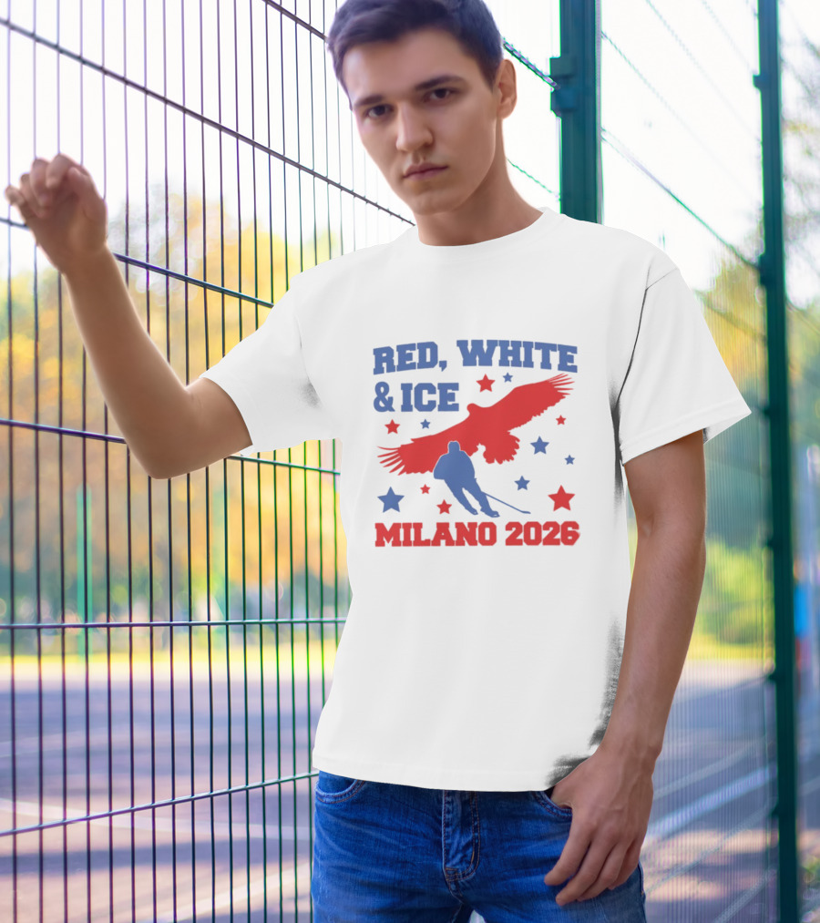 Red White And Ice Milano 2026 USA Hockey Eagle And Stars T-Shirt