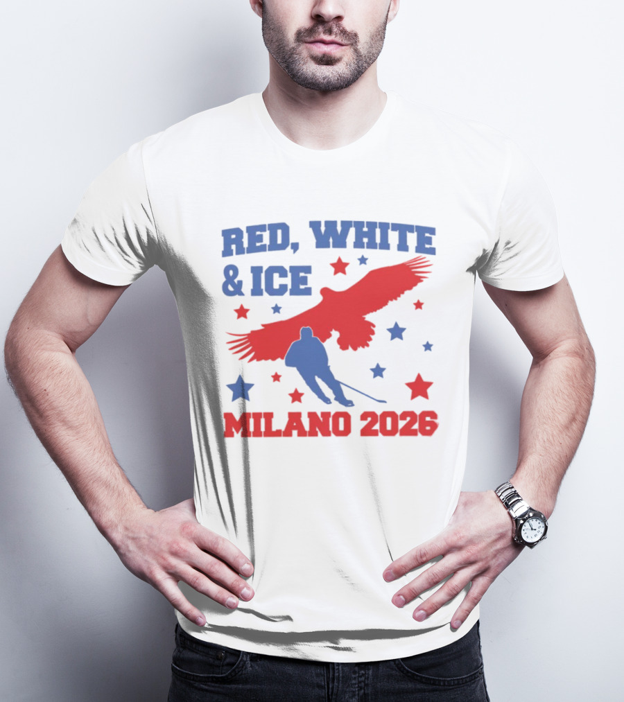 Red White And Ice Milano 2026 USA Hockey Eagle And Stars T-Shirt