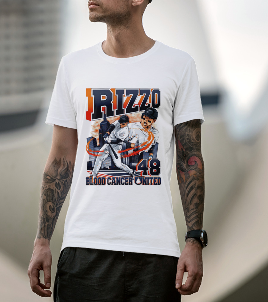 Rizzo 48 Blood Cancer United Hand Drawn Baseball T-Shirt