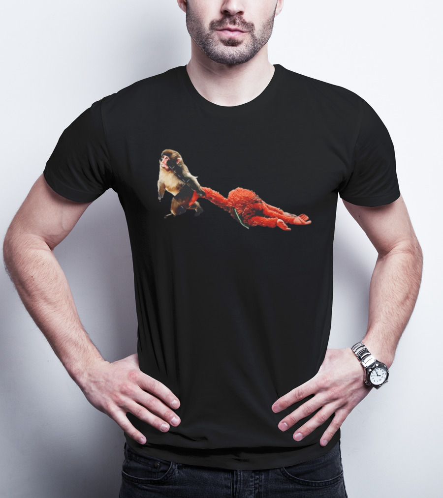 Punch Baby Monkey Dragging Emotional Plush Toy T-Shirt