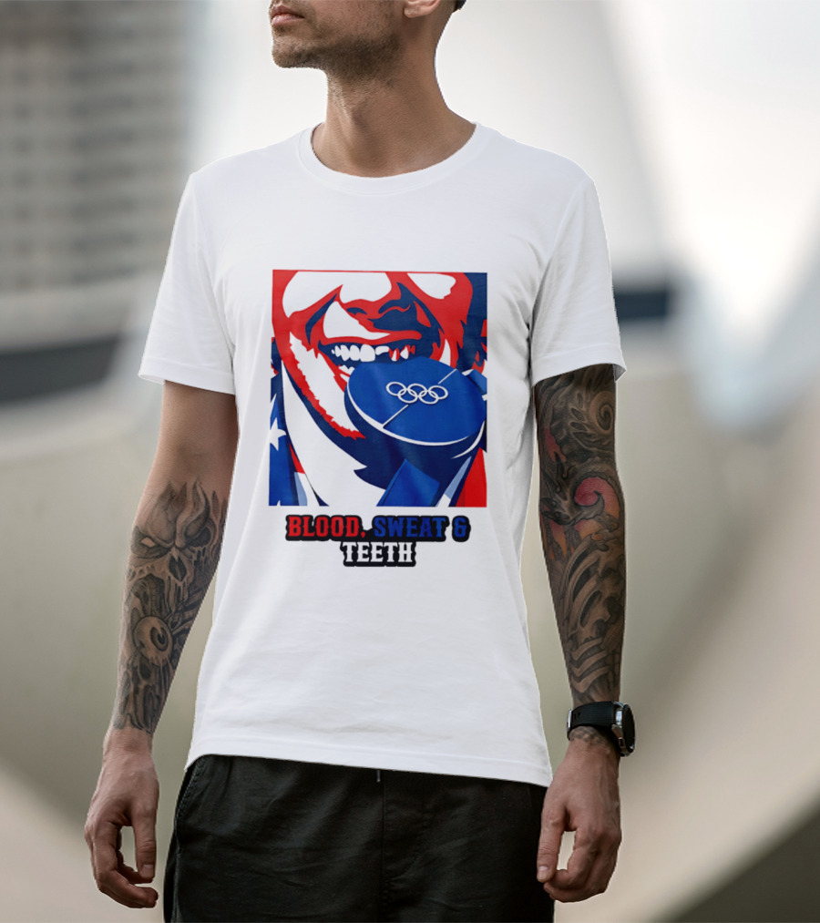 Blood Sweat Teeth Jack Hughes USA Olympic Hockey Gold Medal Champs T-Shirt
