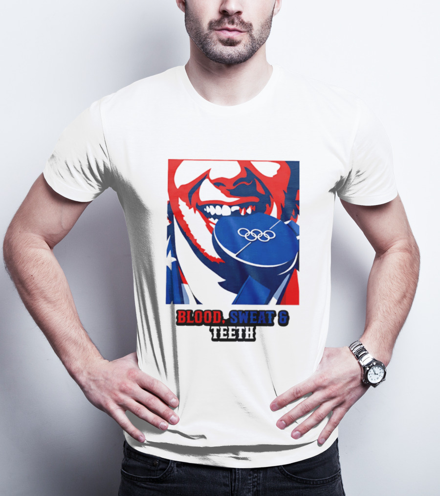 Blood Sweat Teeth Jack Hughes USA Olympic Hockey Gold Medal Champs T-Shirt