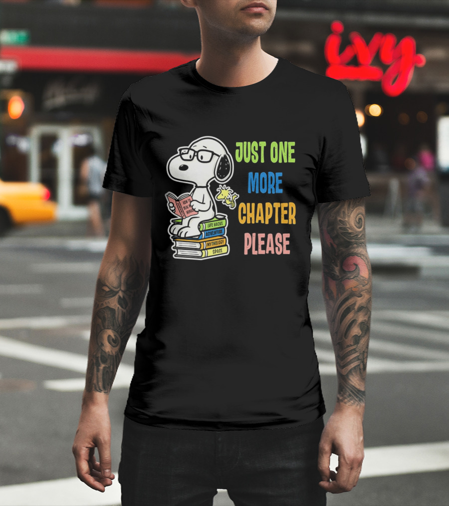 Snoopy Just One More Chapter Please Peanuts Reading Glasses Books Stack T-Shirt