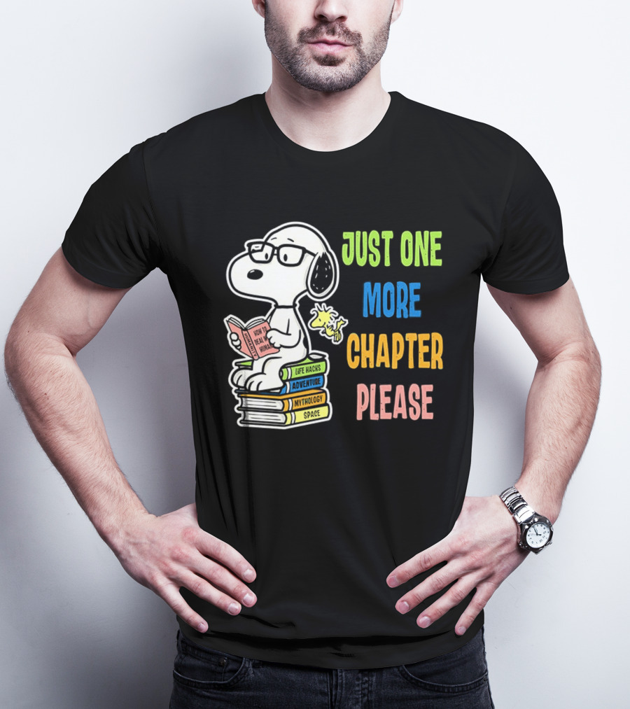 Snoopy Just One More Chapter Please Peanuts Reading Glasses Books Stack T-Shirt