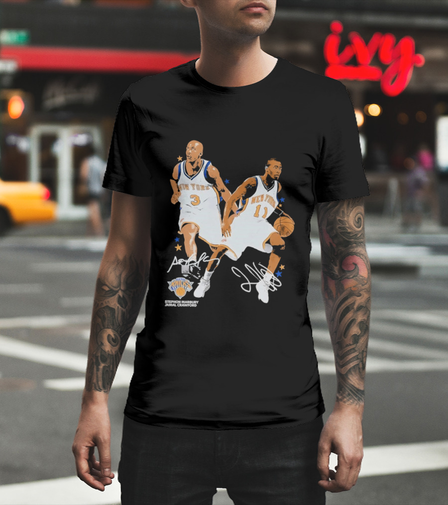 Stephon Marbury Jamal Crawford New York Knicks 3 11 Signatures T-Shirt