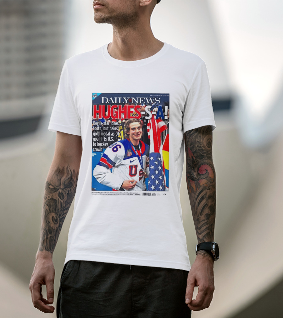 Daily News Jack Hughes S A Gold Medal US Hockey Devil Star T-Shirt