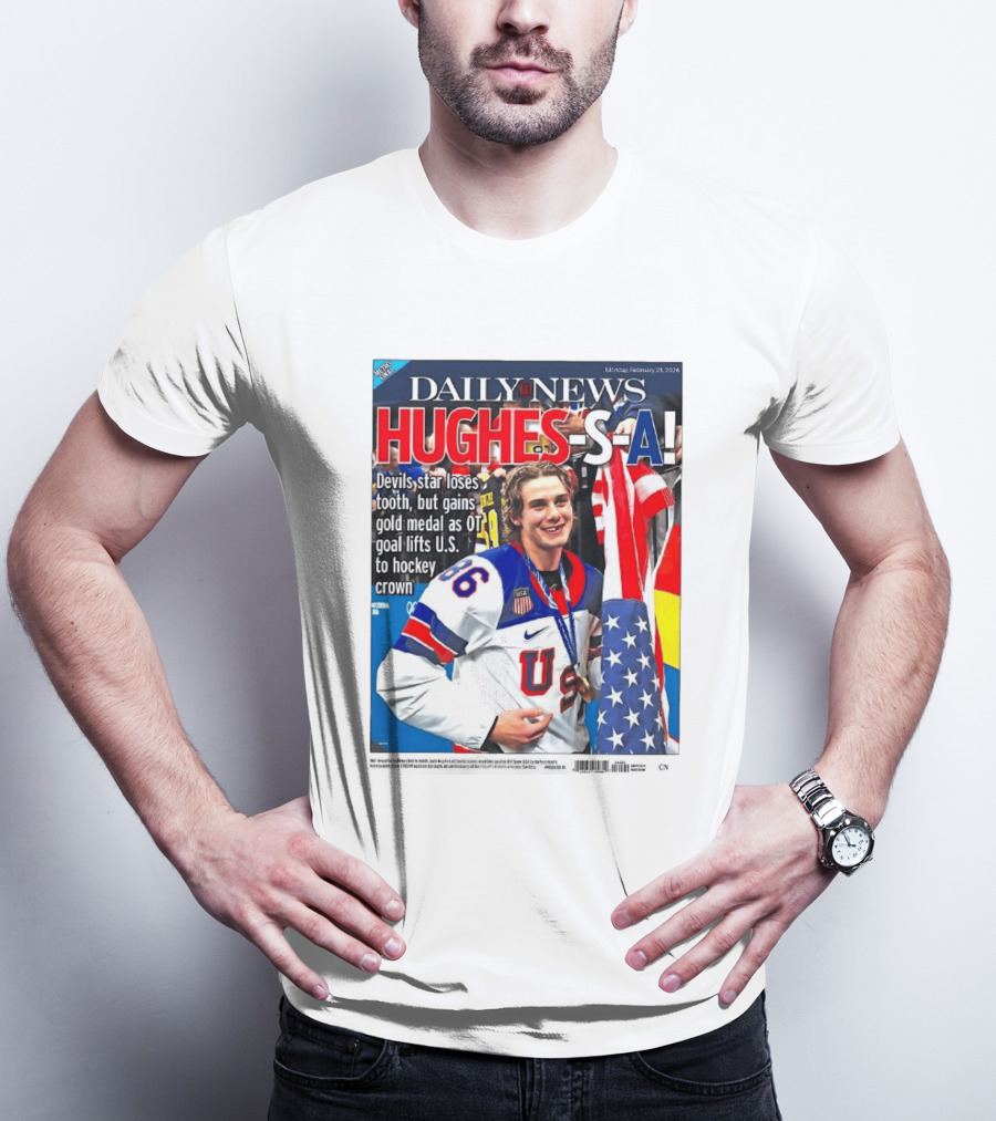 Daily News Jack Hughes S A Gold Medal US Hockey Devil Star T-Shirt