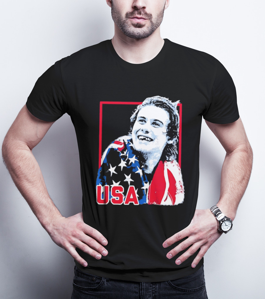 USA Flag Happy Athlete Red Frame American Pride T-Shirt
