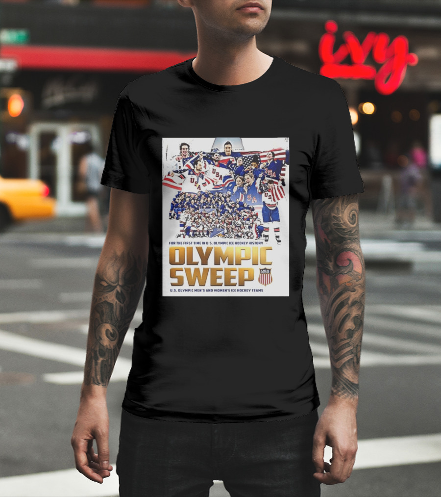 U.S. Olympic Ice Hockey History First Sweep Men's And Women's Teams T-Shirt