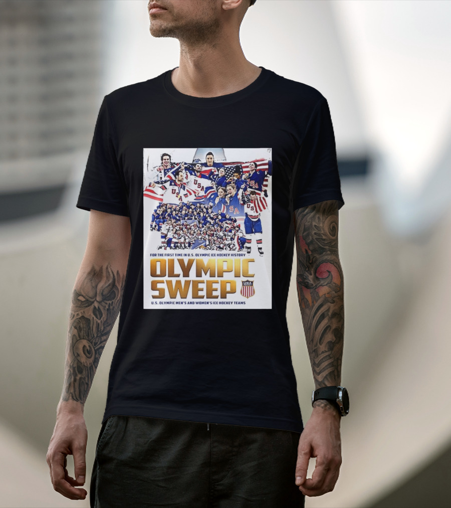 U.S. Olympic Ice Hockey History First Sweep Men's And Women's Teams T-Shirt