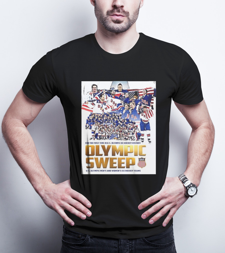 U.S. Olympic Ice Hockey History First Sweep Men's And Women's Teams T-Shirt