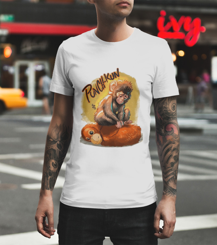 Punch Kun Sad Monkey Hugging Orange Figure T-Shirt