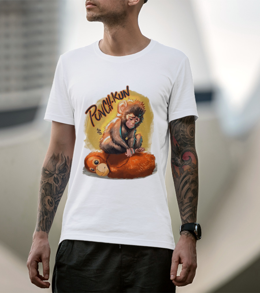 Punch Kun Sad Monkey Hugging Orange Figure T-Shirt