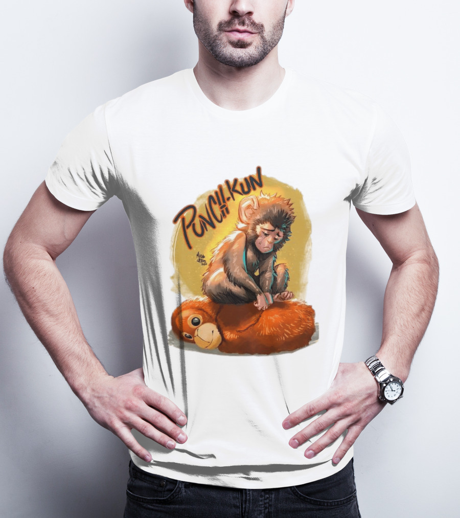 Punch Kun Sad Monkey Hugging Orange Figure T-Shirt