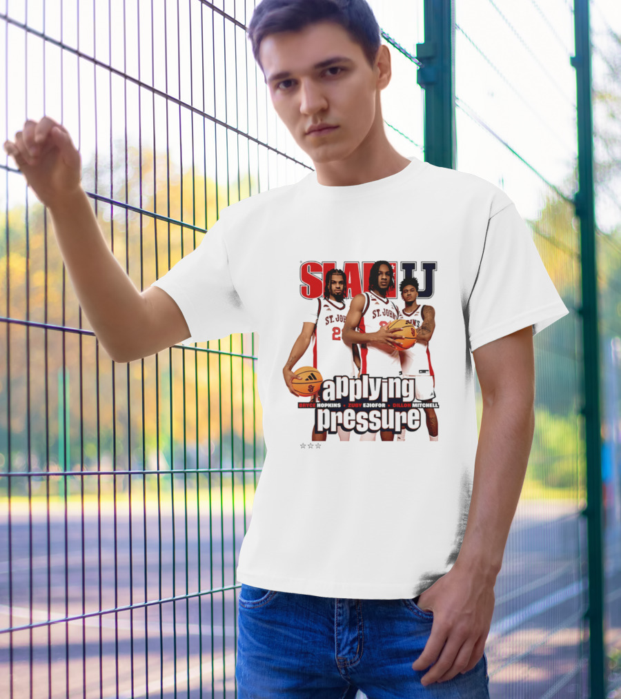 St. John's Red Storm SlamU Applying Pressure Bryce Hopkins Zuby Ejiofor Dillon Mitchell T-Shirt