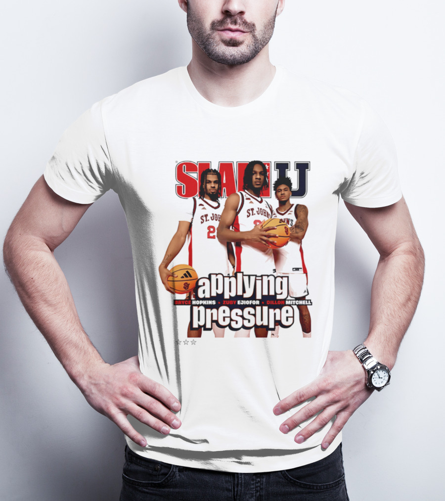 St. John's Red Storm SlamU Applying Pressure Bryce Hopkins Zuby Ejiofor Dillon Mitchell T-Shirt
