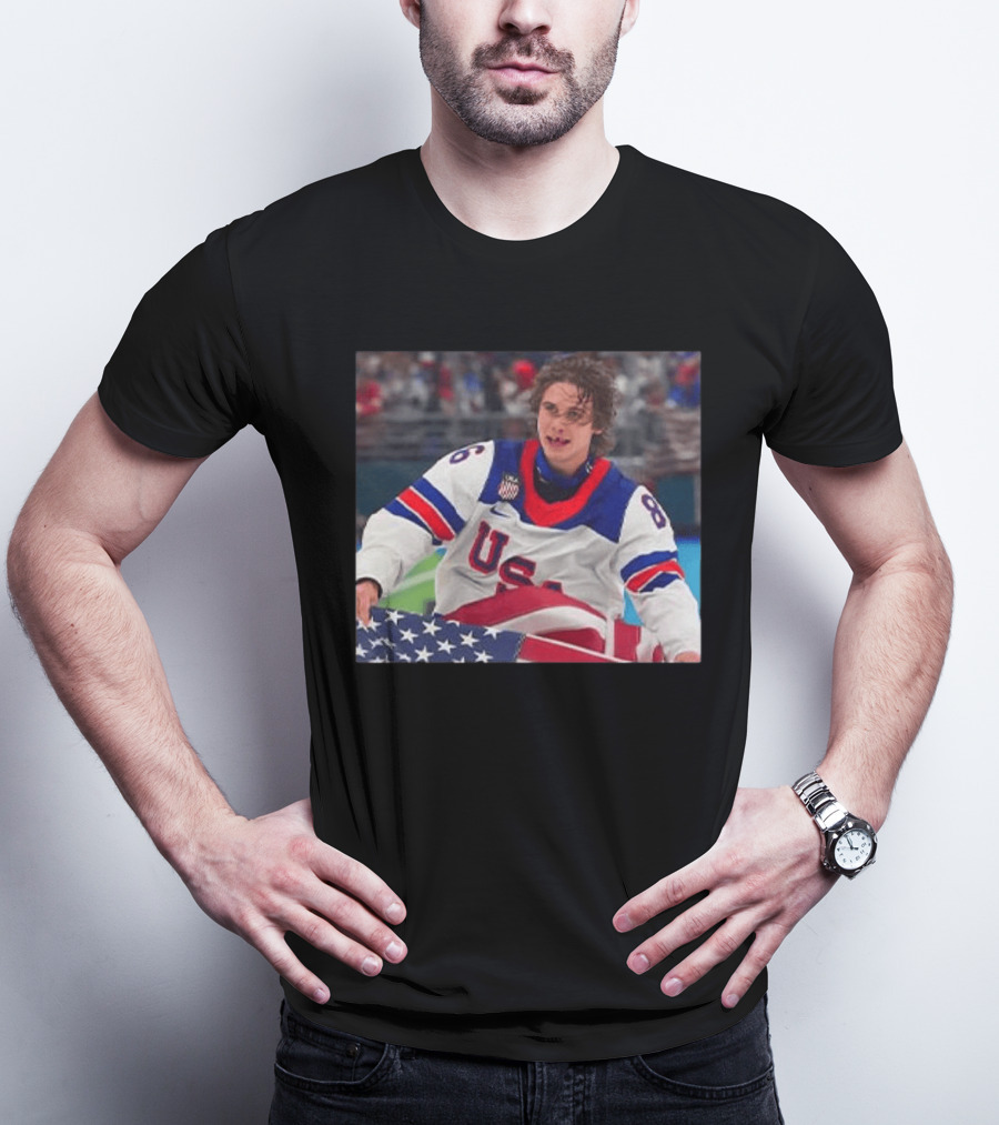 USA Hockey Jack Hughes Team 86 American Flag T-Shirt