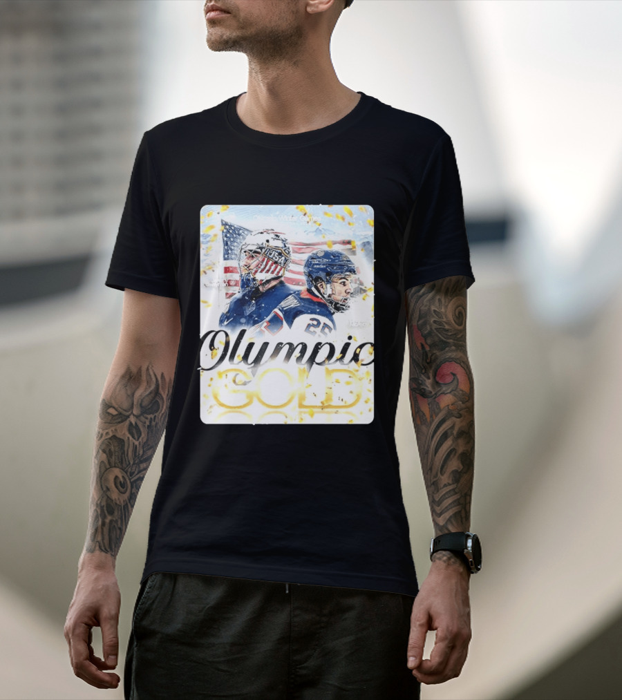Olympic Winter Games USA Jeremy Swayman Charlie McAvoy Olympic Gold T-Shirt