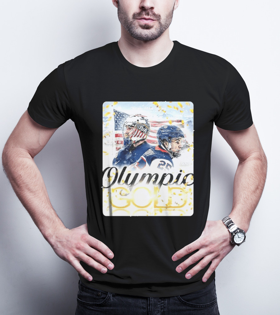 Olympic Winter Games USA Jeremy Swayman Charlie McAvoy Olympic Gold T-Shirt