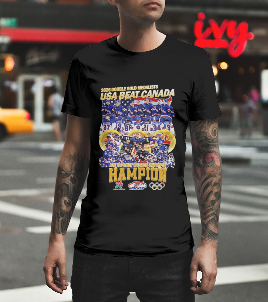 2026 Double Gold Medalists USA Beat Canada Ice Hockey Winter Olympic Champion T-Shirt