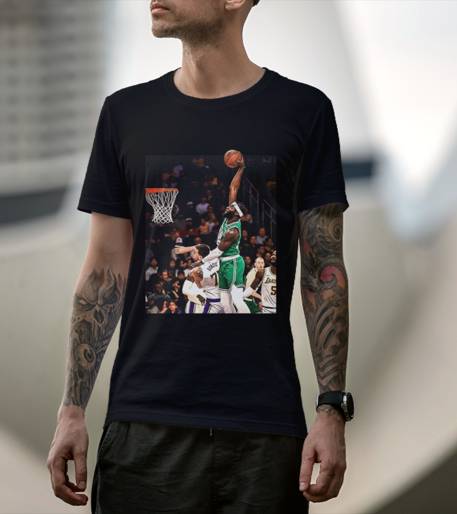 Boston Celtics Neemias Queta Dunking Against Lakers NBA Action T-Shirt