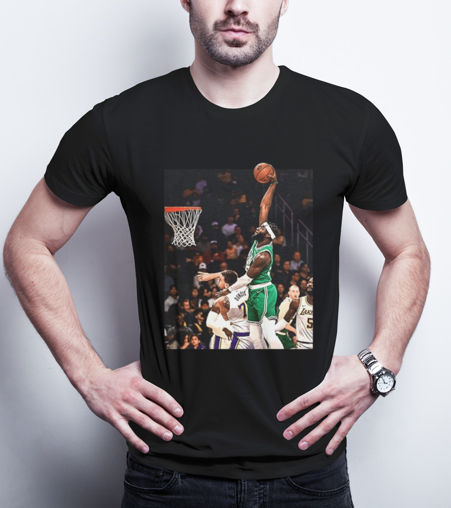Boston Celtics Neemias Queta Dunking Against Lakers NBA Action T-Shirt