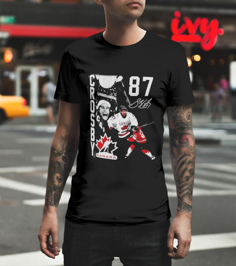 Crosby 87 Canada Hockey Maple Leaf Number Signature T-Shirt