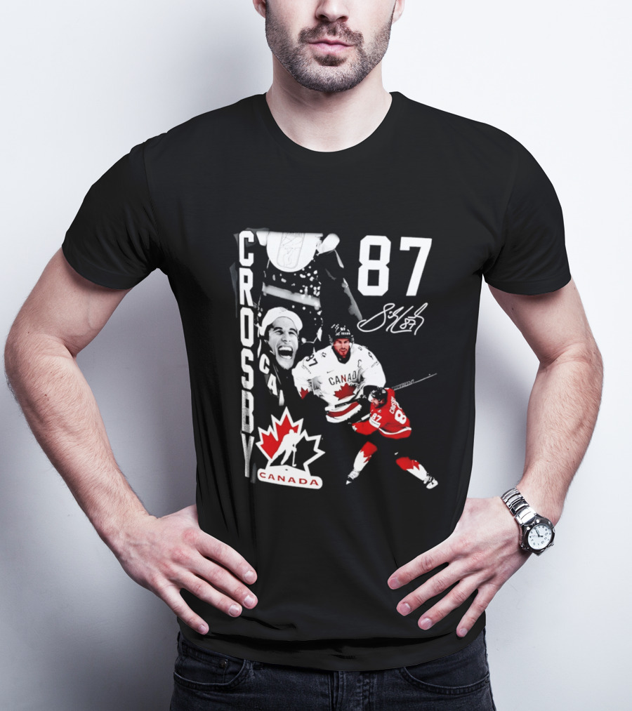 Crosby 87 Canada Hockey Maple Leaf Number Signature T-Shirt