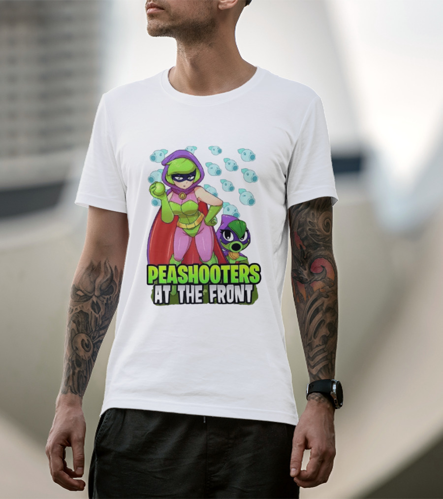 Peashooters At The Front Superhero Style Action Adventure T-Shirt