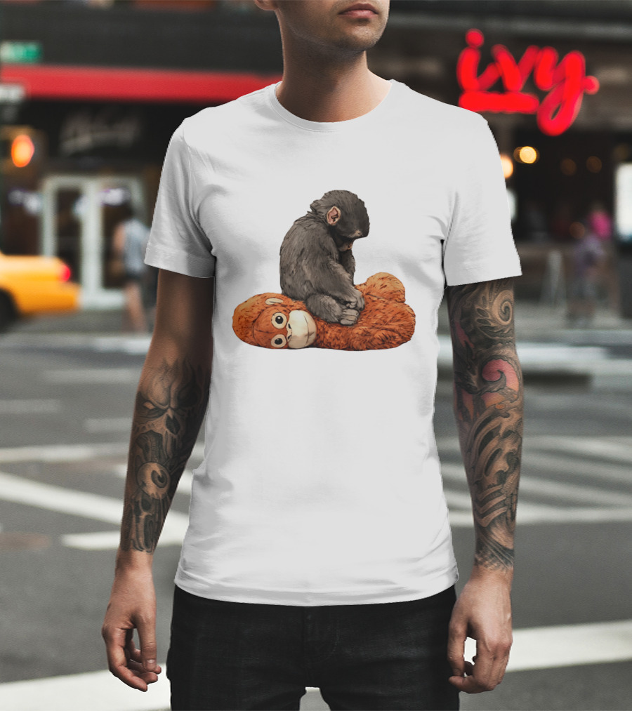 Punch Kun Protect Baby Monkey Comfort Plush Hugging Companion T-Shirt