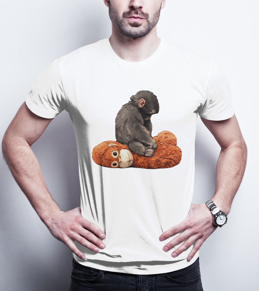 Punch Kun Protect Baby Monkey Comfort Plush Hugging Companion T-Shirt