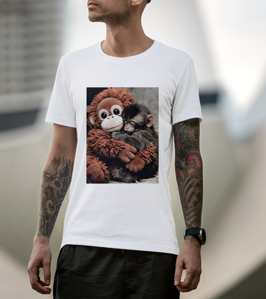 Punch Kun Cuddly Punch Monkey Hugging Plush Toy T-Shirt