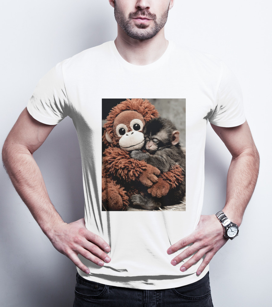 Punch Kun Cuddly Punch Monkey Hugging Plush Toy T-Shirt