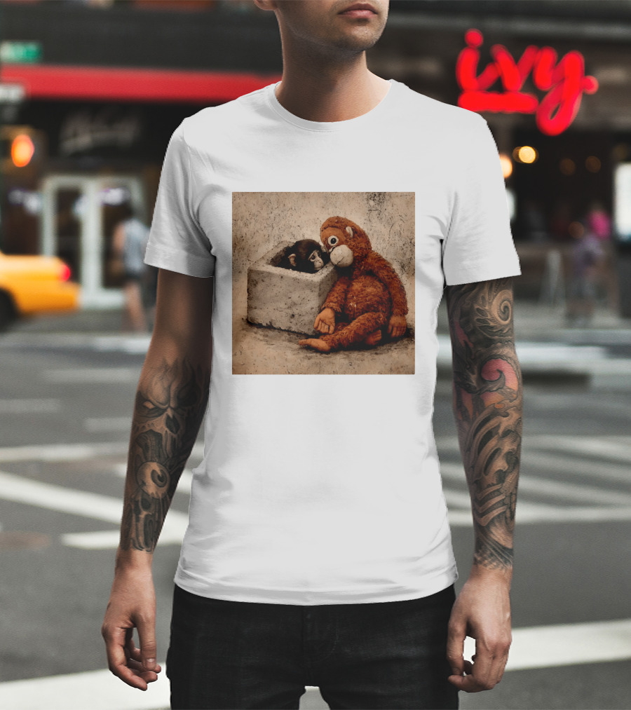 Punch Kun Punch The Monkey Cuddling Plush Toy Block Scene T-Shirt