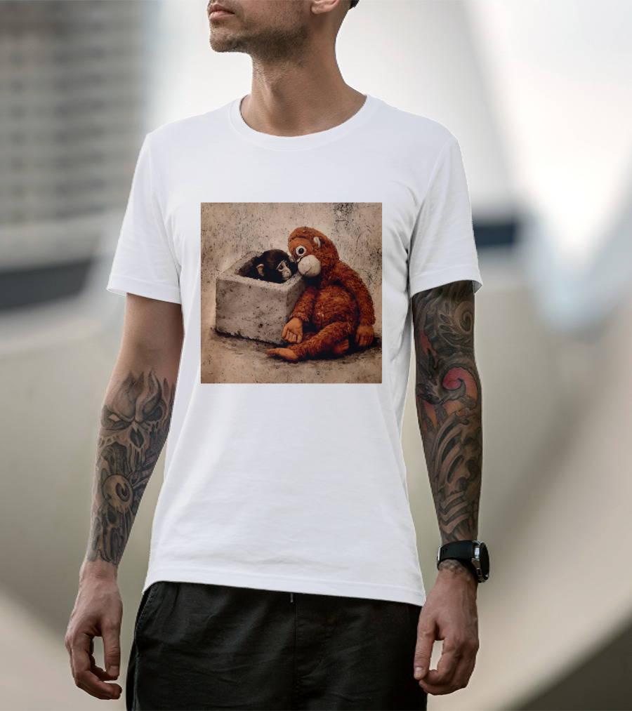 Punch Kun Punch The Monkey Cuddling Plush Toy Block Scene T-Shirt