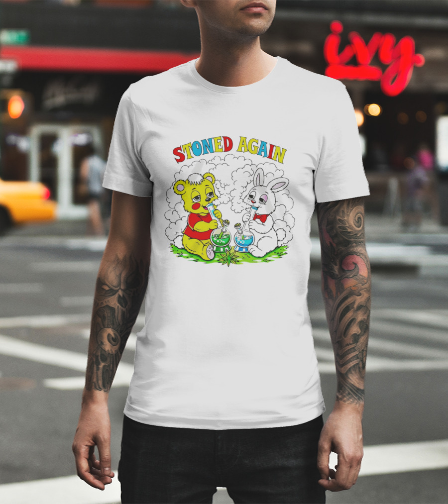 Stoned Again Bears And Rabbits Smoking Weeds T-Shirt