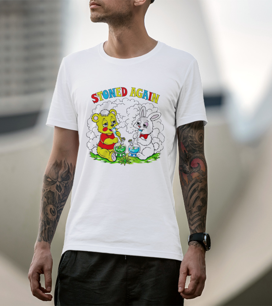 Stoned Again Bears And Rabbits Smoking Weeds T-Shirt