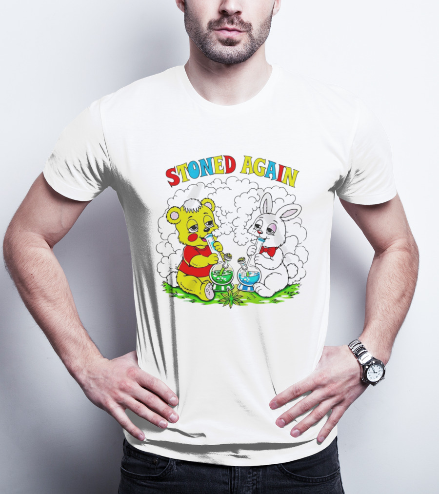 Stoned Again Bears And Rabbits Smoking Weeds T-Shirt