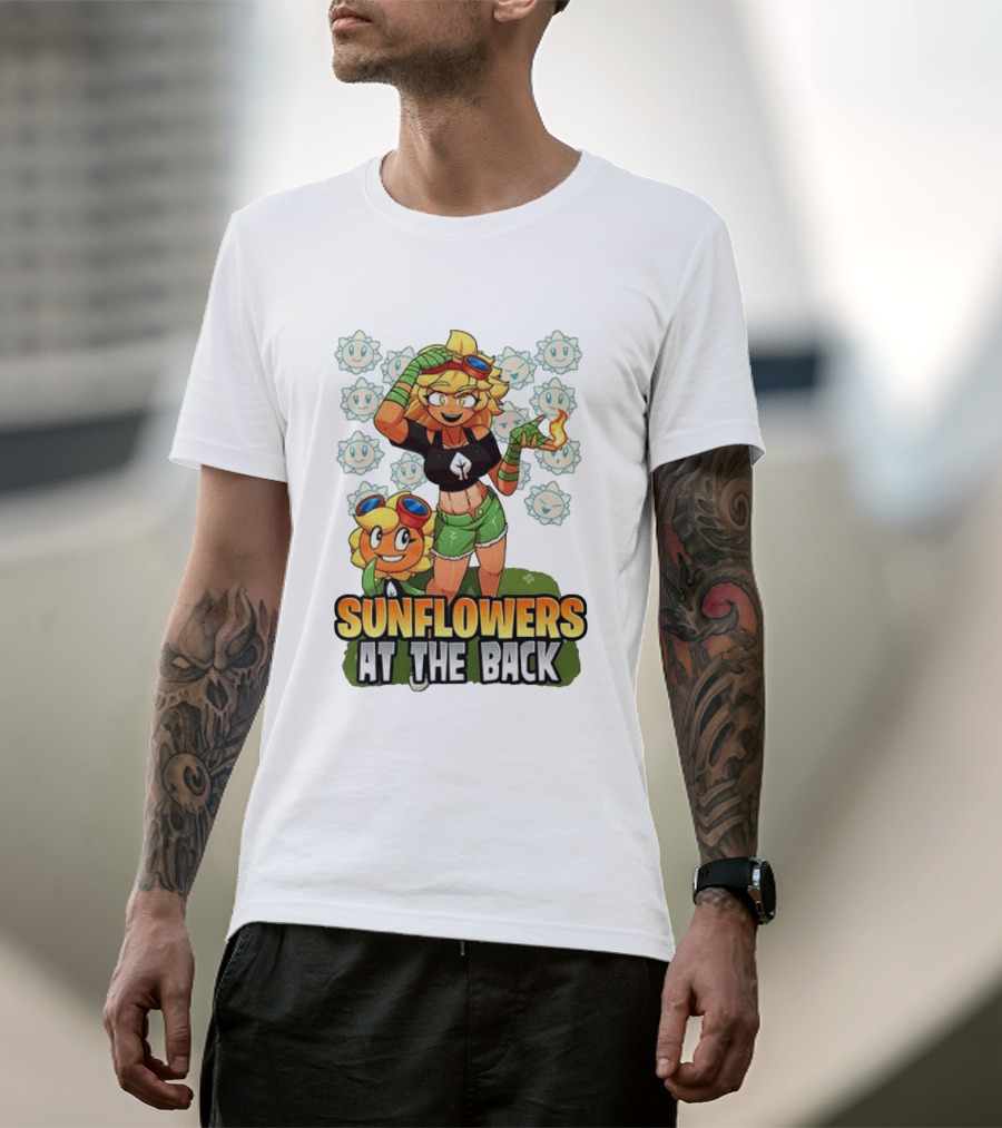 Sunflowers At The Back Colorful Character With Goggles And Fire Magic T-Shirt