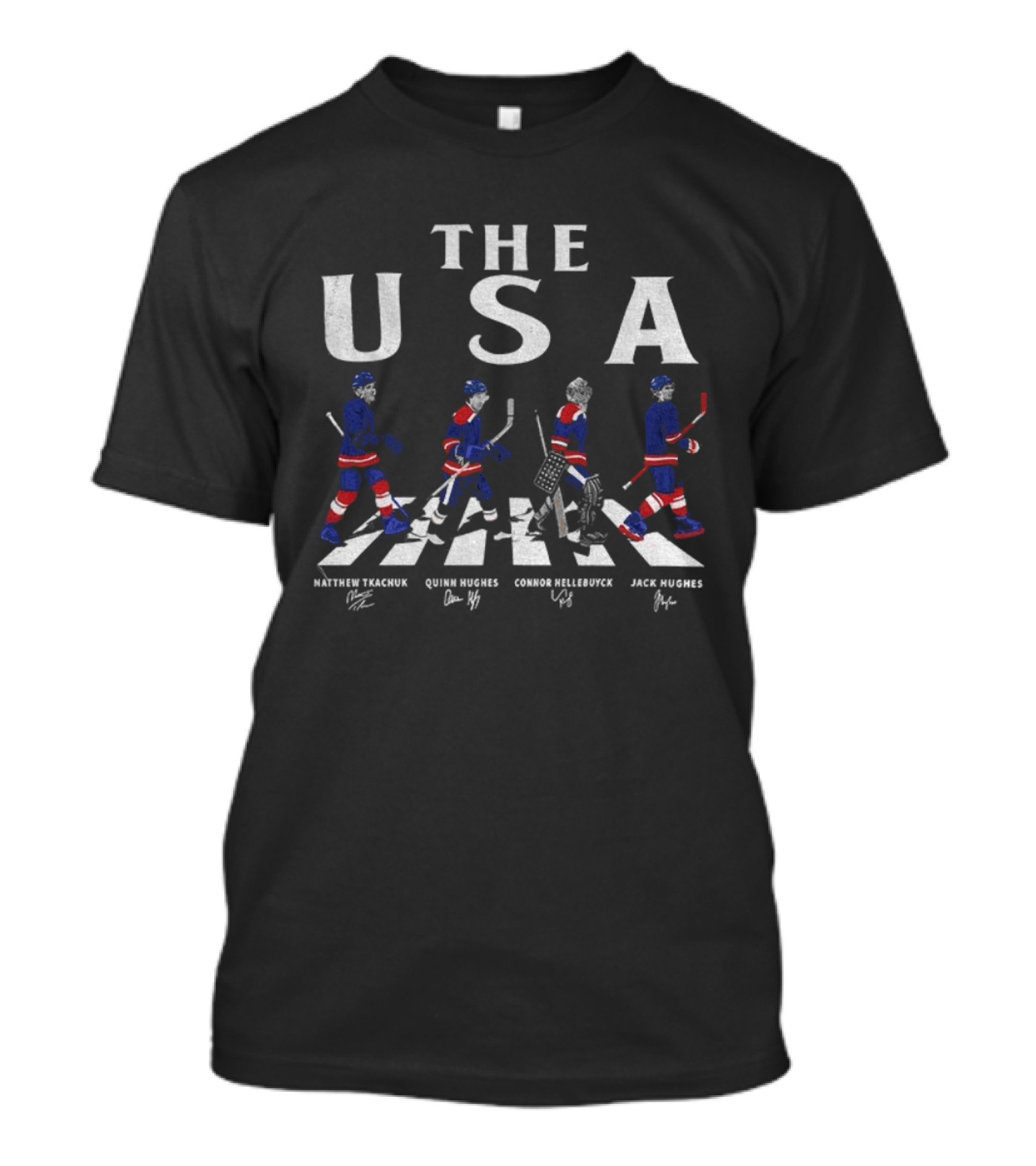 THE USA Hockey Matthew Tkachuk Quinn Hughes Connor Hellebuyck Jack Hughes Abbey Road 2026 T-Shirt