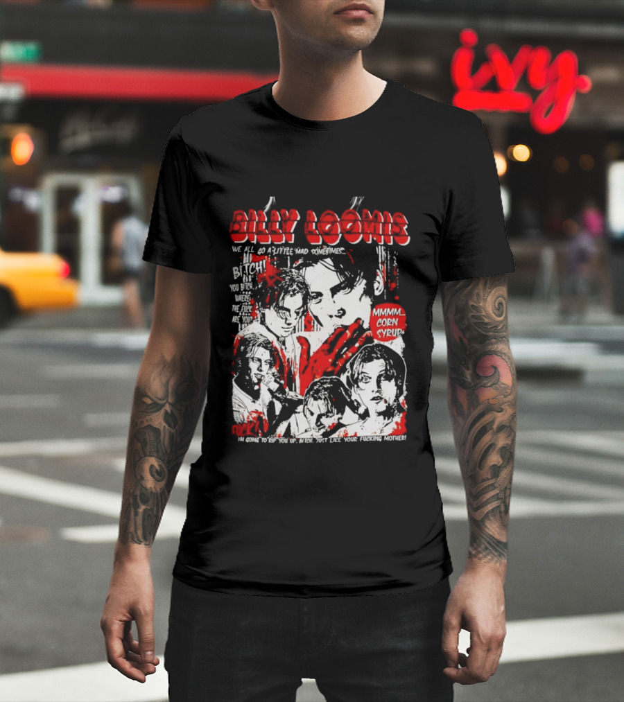 Billy Loomis We All Go A Little Mad Sometimes Horror Movie Icon Scream Blood Red T-Shirt