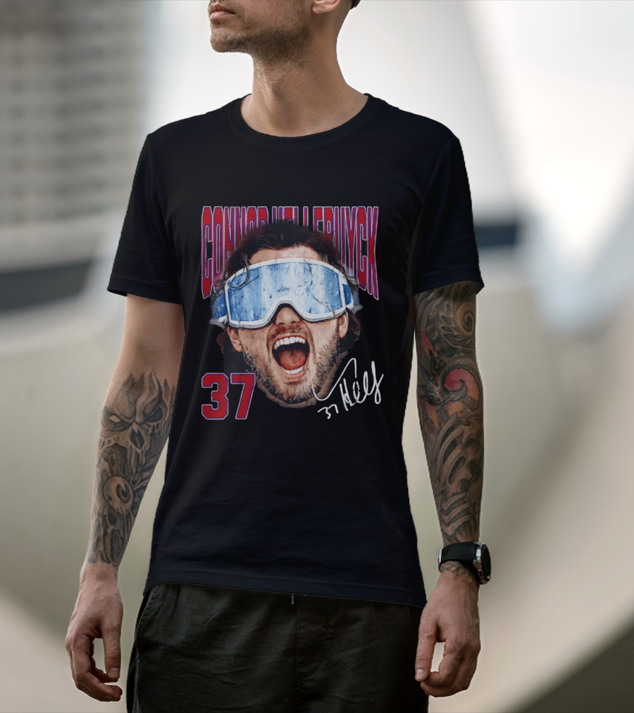 Connor Hellebuyck Winnipeg Jets Goggles 37 Big Head Image T-Shirt