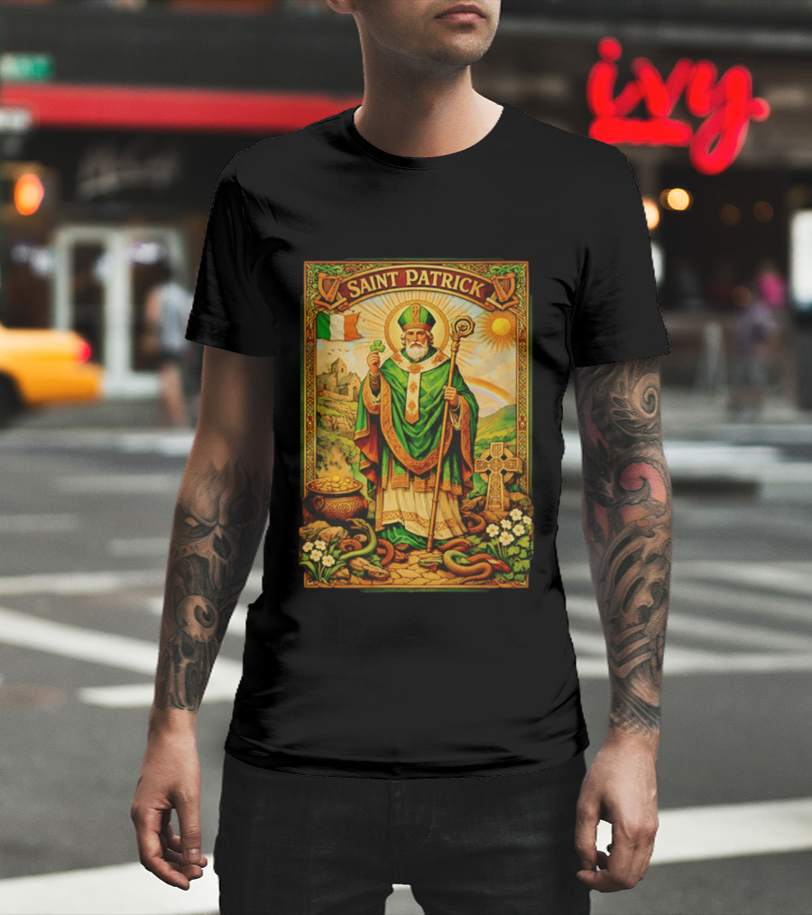 Saint Patrick Ireland Shamrock Cross Snakes Harp Flag T-Shirt