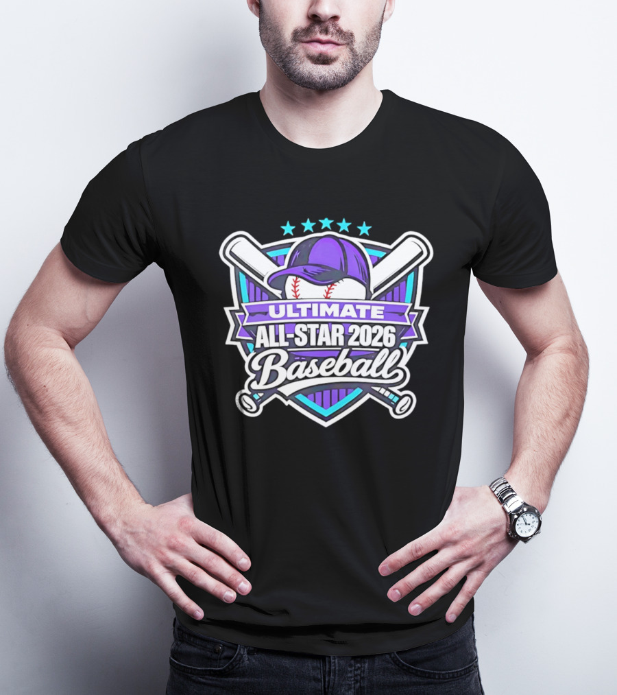 Ultimate All Star 2026 Baseball Purple Cap And Crossed Bats T-Shirt