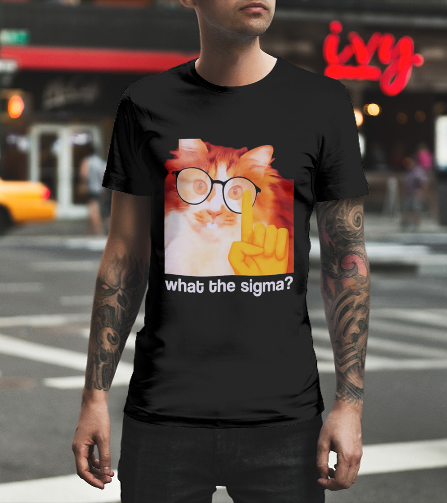 What The Sigma Cat Meme Glasses Pointing Finger Humor T-Shirt