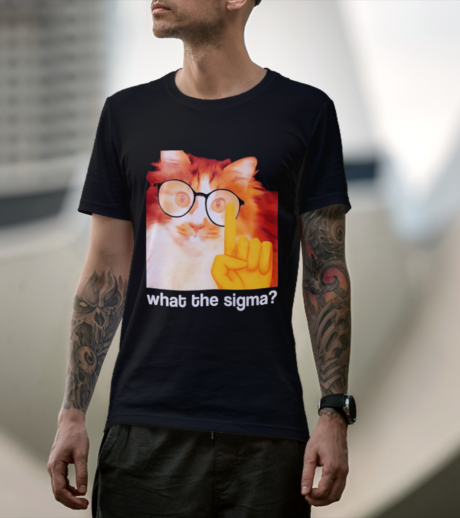 What The Sigma Cat Meme Glasses Pointing Finger Humor T-Shirt